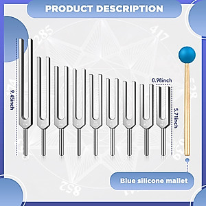 TENFLY Solfeggio Tuning Fork Set - 9 Tuning Forks Perfect for DNA Healing, Chakra, Sound Therapy, Keep Body, Mind and Spirit in Perfect Harmony.(174 Hz, 285 Hz, 396 Hz, 417 Hz, 528 Hz, 639 Hz etc)