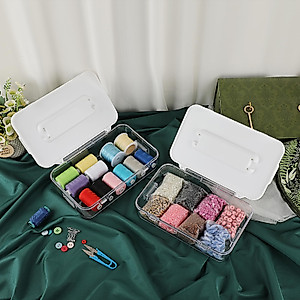 BTSKY 2 Pack Clear Plastic Storage Box with Handle & Flap Lid, Portable Craft Organizers and Storage Box Art Supply Storage Organizer Multipurpose Plastic Sewing Box for Beads Pencils Sticky Notes