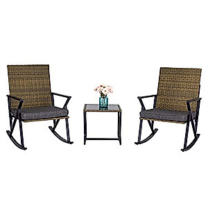 kinbor Outdoor Rocking Chairs, Rocking Patio Furniture 2 Chairs and Table, Outdoor Bistro Set for Patio Porch Backyard Deck Pool Balcony
