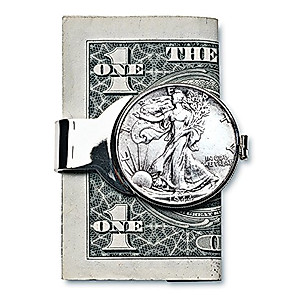 American Coin Treasures U.S Coin Money Clip - Silver Walking Liberty Half Dollar | Brass Layered in Silver-Tone Rhodium | Holds Currency, Credit Cards, Cash | Certificate of Authenticity