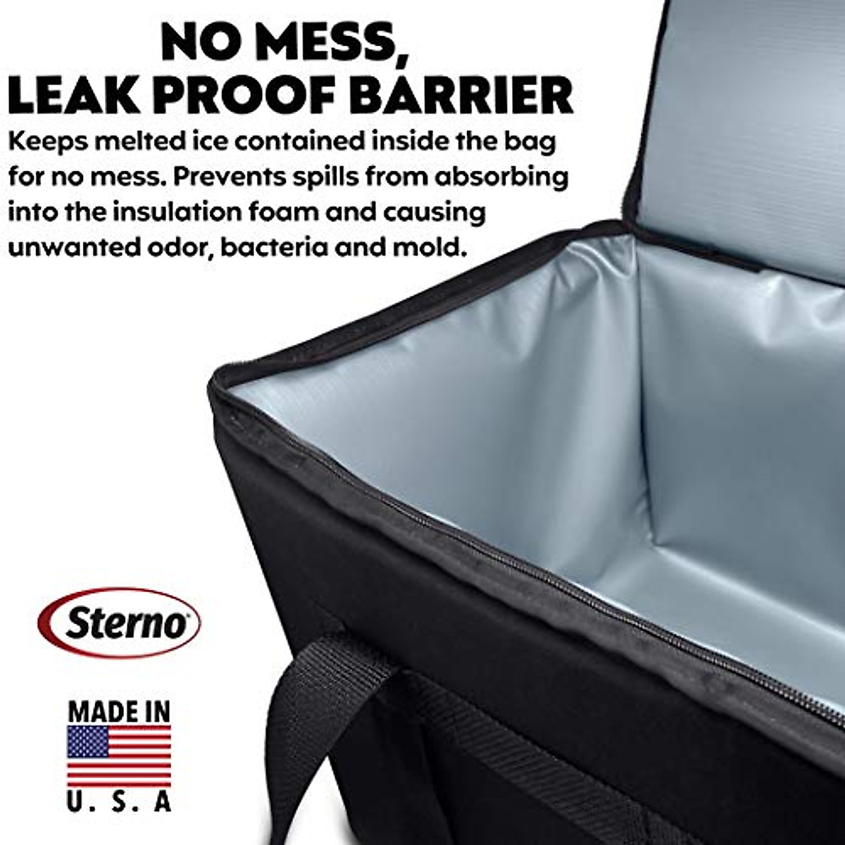 Sterno Trunk Buddy Insulated Leak Proof Organizer, Hot and Cold Food Bag for Groceries, Beverages and More, Black Cloth Exterior with Vinyl Liner, 13”L x 22”W x 14”H