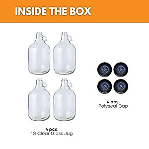 1 Gallon (128oz) Glass Jug with Black Polyseal Cap (4 Pack)