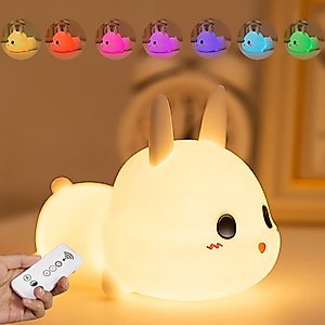 Qrbsi Cute Night Light, Bunny Night Light with 7 Colors & Dimming Function, Bunny Lamp Baby Night Light with Timer & Remote, Cute Room Decor Gifts for Teen Girls, Baby, Children, Toddlers