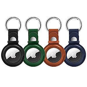 Supfine Leather Airtag Holder,4 Pack air tag Keychain for Apple Air tag,airtags Protective Tracker Cover with Loop Key Ring for Wallet,Luggage,Cat,Dog,Pets (Multi-Color)