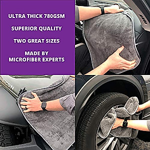 Arkwright TowelZilla Microfiber Cleaning Cloths - 800 GSM Ultra-Thick, Lint Free Car Drying Towel for Polishing, Washing, Auto Detailing, 25 x 36 in, Grey