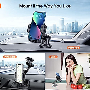 WMRISE Car Cell Phone Holder Mount: Strong Suction Cup Dashboard Windshield Phone Holder, AdjustableTelescopic Arm Dash Phone Mount Compatible with iPhone, Samsung, Moto, Huawei, Nokia, LG and More