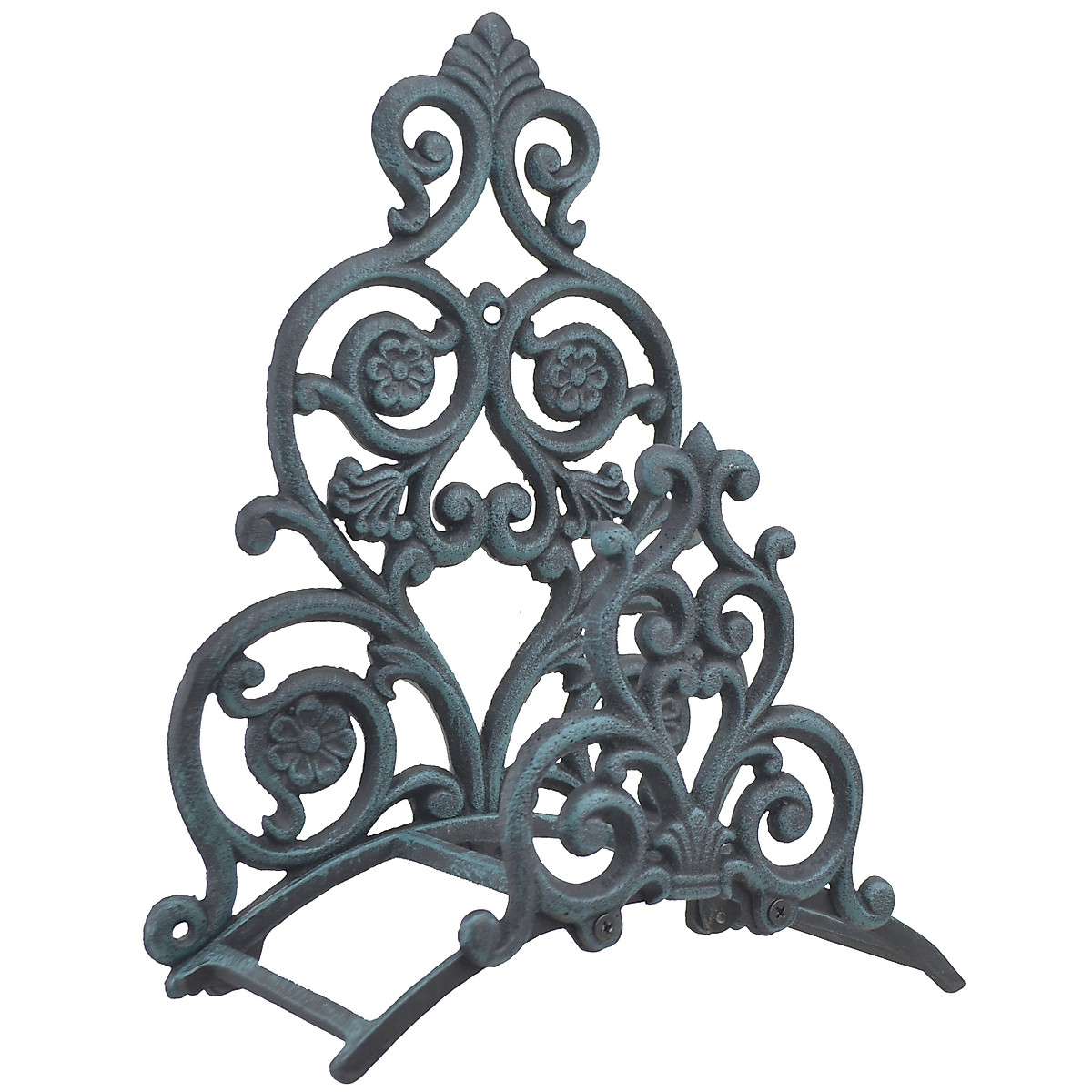 FLAG EMOTES Floral & Spade Wall Garden Hose Holder Hanger Verdigris Cast Iron 13.25" Tall