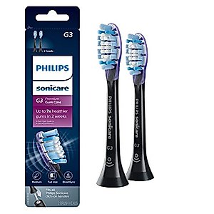 Philips Sonicare Genuine G3 Premium Gum Care Replacement Toothbrush Heads, 2 Brush Heads, Black, HX9052/95