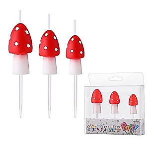3 Pcs Birthday Candles Mushroom Candles, Mushroom Cake Decorations Forest Woodland Mushroom Cake Cupcake Topper for Birthday Baby Shower Party Supplies and Wedding Favor