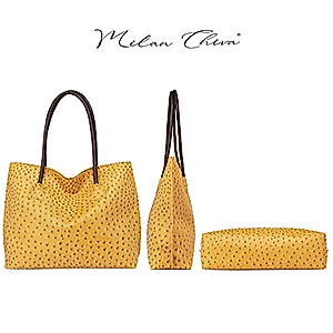 Milan Chiva Leather Tote Bag for Women with Zipper Large Ostrich Hobo Purse Shoulder Purses and Handbags, MC-1038YL