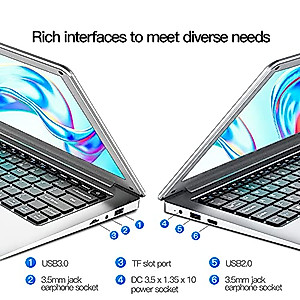 TOPOSH PC Laptop, Windows 10 Computer,14 Inch, 6GB RAM + 64GB SSD, Intel Celeron N3350, Dual-Core 1.1 GHz Graphics, WiFi Bluetooth-Silver