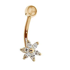 Ritastephens 14k Yellow Gold Belly Button Cubic Zirconia 6 Petals Flower Navel Ring