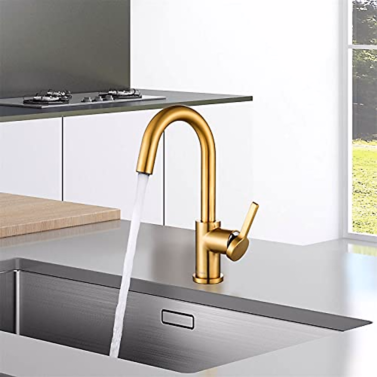 AguaStella AS1010BG Brushed Gold Bar Faucet or Prep Kitchen Sink Faucet with Single Handle