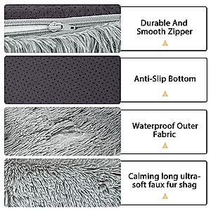 2 in 1 Calming Dog Beds for Medium Dogs, Dual Layer Orthopedic Egg Crate Foam & Memory Foam Faux Fur Shag Pet Mattress Warming Rectangle Cuddle Bed Comfy Anti Anxiety, Anti-Slip Washable Cover
