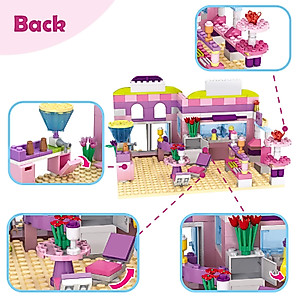 BRICK STORY Girls Friends Ice Cream Shop Building Set Pink Beach Ice Cream Dessert Store Building Blocks Toys with Beach Buggy Friends Beach Vacation Playset for Kids 6-12, 317 Pieces