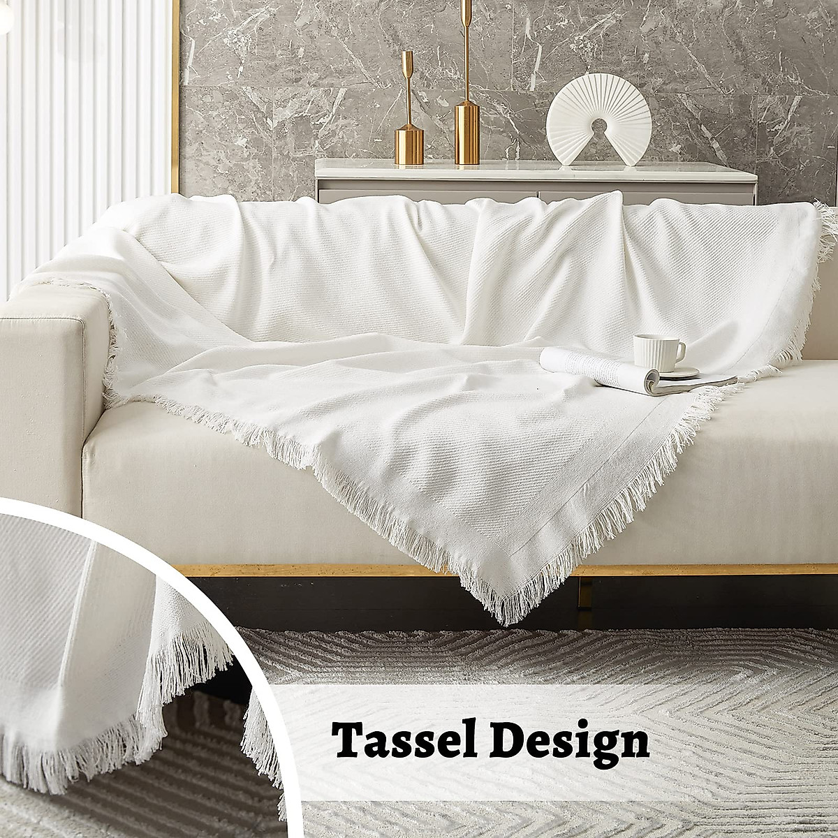 MYSKY HOME Couch Covers for 2 Cushion Couch Sofa Slipcovers Geometrical Sofa Covers for Living Room Sectional Sofa Covers for Dogs (X-Large, 71" x 118", White)