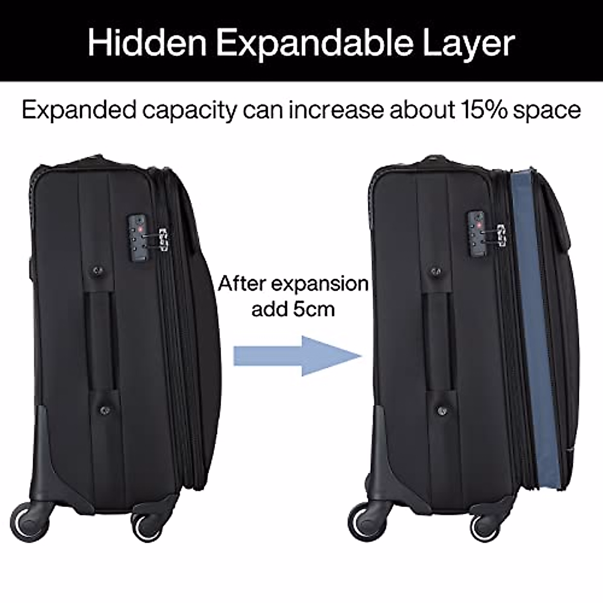 Hanke 2-Piece Set Softside Expandable Luggage sets with Spinner Wheels, Upright Suitcase with TSA Lock, Extra Large Rolling Luggage for Family Travel,nestable storage 20/28(Black)