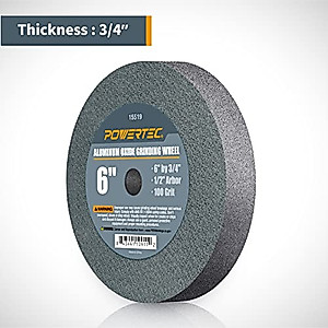 POWERTEC 15519 Bench and Pedestal Grinding Wheels, 6 Inch x 3/4 Inch, 1/2 Arbor, 100 Grit, Aluminum Oxide Bench Grinder Wheel for Bench Grinder, 1 Pack