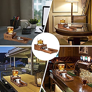 Scotte Cigar Ashtray Coaster Whiskey Glass Tray & Wooden Ash Tray with Cigar Cutter,Include Drawer and Cigar Slot Home Office Outdoor Ashtrays Great Cigar Accessories for Men