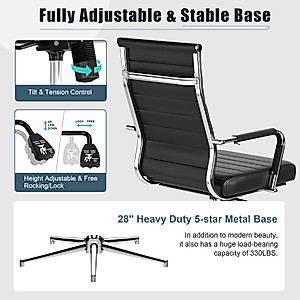 Okeysen Office Desk Chair, Ergonomic Leather Modern Conference Room Chairs, Executive Ribbed Height Adjustable Swivel Rolling Chair for Home Office. (Black)