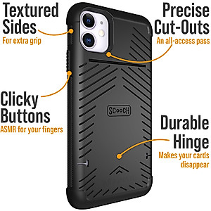 Scooch iPhone 11 Case with Card Holder, Wingmate for iPhone 11 Wallet Case with RFID Protection,10-Foot Drop Protection, Magnetic Back for Car Mounts, Black