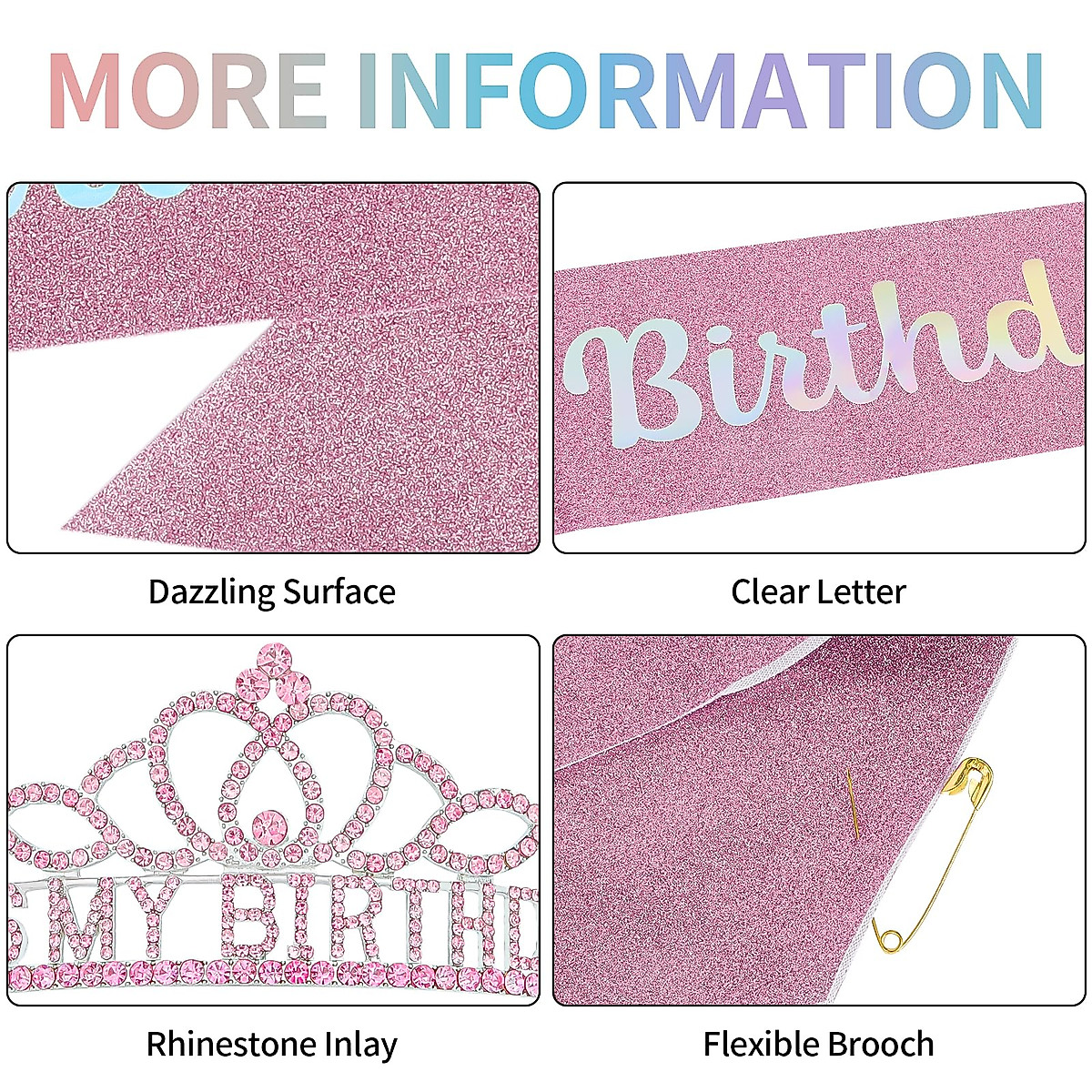 ACO-UINT Birthday Crown for Women, Pink Birthday Headband Birthday Sash It's My Birthday Crown, Birthday Girl Crown Birthday Tiara Birthday Decorations Birthday Gifts