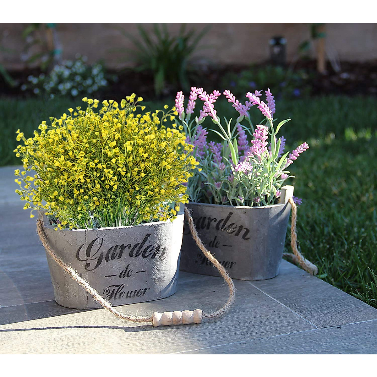 LOVENIMEN Artificial Plants, Plastic Shrubs Fake Simulation Bushes Wedding Outdoor Home Garden Verandah Parterre Office Table Centerpieces Arrangements Decoration DIY Planter Filler - Yellow 8 Pack