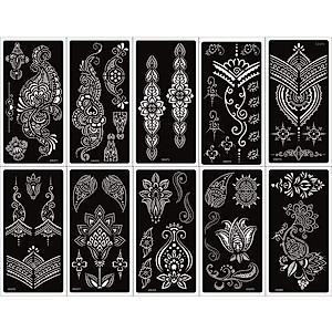 Xmasir Henna Tattoo Stencils Kit Pack of 22 Sheets, Temporary Tattoo Templates Indian Arabian Tattoo Sticker for Hands Body Art