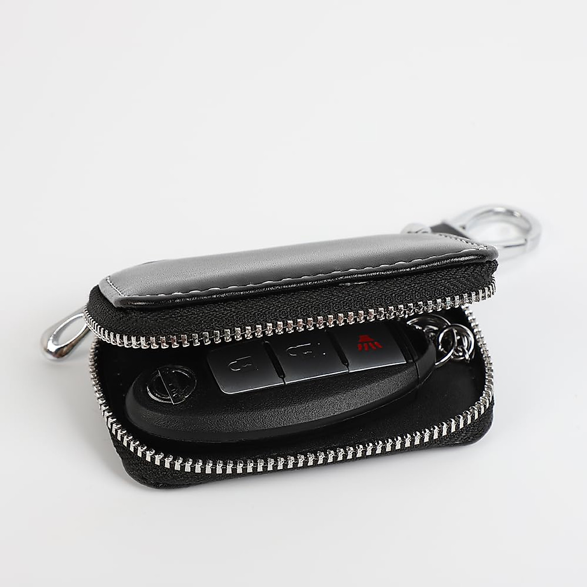 KUPAO Universal Car Key Fob Case,Genuine Leather Key Fob Cover Holder,Remote control smart key Car KeyChain Case Holder (Black)