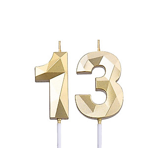 2 inch Gold 13 & 31 Birthday Candles, 3D Diamond Number 13rd & 31st Cake Topper for Boys Girls Birthday Party Decorations Theme Party