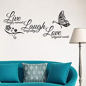 Live Love Laugh Set 3 Wall Sticker Motivational Wall Decals,Family Inspirational Wall Stickers Quotes(18x39, Black)