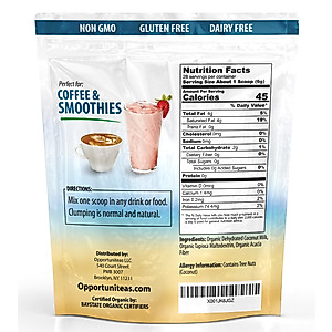 Opportuniteas Coconut Milk Powder - Non Dairy Vegan Creamer For Coffee, Tea, Smoothies, Yogurt & Cooking - Full Fat & Unsweetened For Keto & Paleo Diet - Dried & Powdered at a Low Temperature