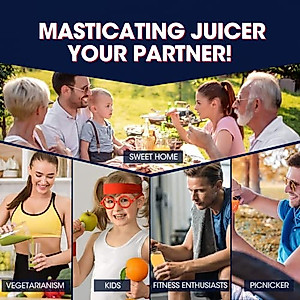 MAMA'S CHOICE Slow Masticating Juicer, Juicer Machines for Friut and Vegetable, Cold Press Juicer Extractor with Total Pulp Control, Quiet Motor, Reverse Function, Brush and Recipes