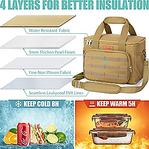 Tiblue Insulated Reusable Lunch Box for Office Work School Picnic Beach, Leakproof Freezable Cooler Bag with Adjustable Shoulder Strap (Large, Tan)