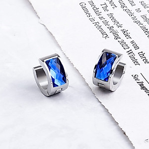 Ritach Stainless Steel Hoop Earrings for Men Blue CZ