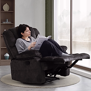 EASELAND Oversized Wide Recliner Chair, Manual Recliner Single Sofa, Soft Fabric Overstuffed Reclining Chair for Living Room, Theater Seating for Big Man (Dark Grey)