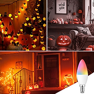 Smart Light Bulbs E12 RGB+CCT Led WiFi+Bluetooth Smart Bulbs 300lm 40W Equivalent Multicolor and Dimmable, Halloween light bulbs Work with Alexa Google Smart Things WiFi(2.4GHz) No Hub Required 5Pack