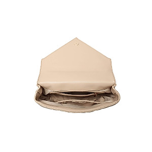 Daisy Rose Quilted Chevron Shoulder Cross Body Bag with Top Handle, PU Vegan Leather - Beige