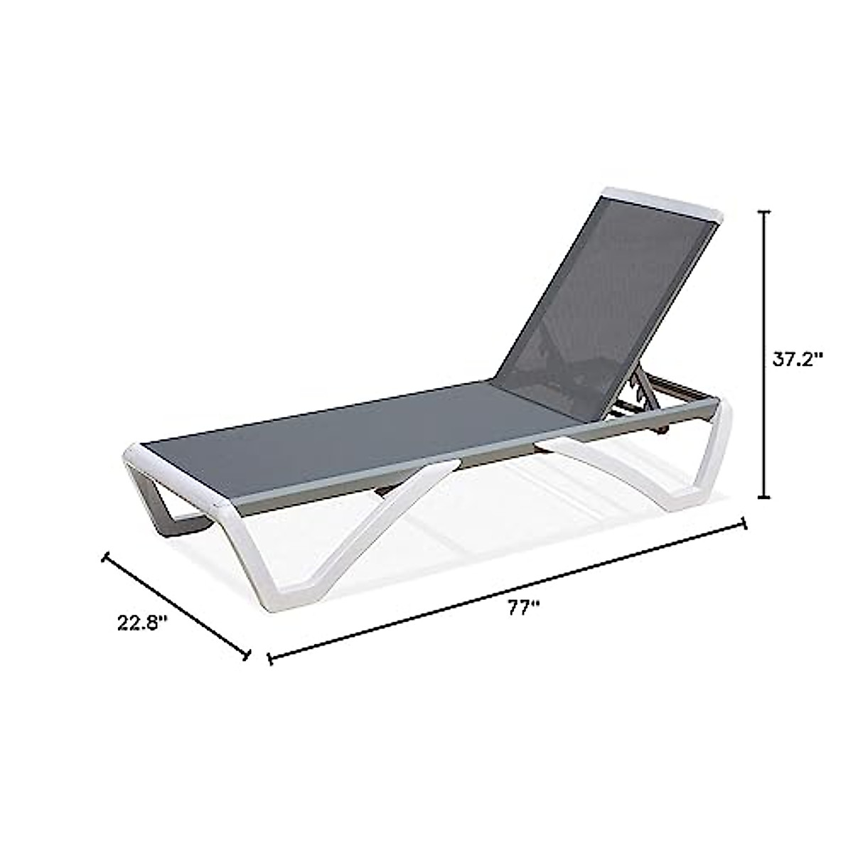 Domi Pool Lounge Chair Aluminum Adjustable Outdoor Chaise Lounge,All Weather Plastic Poolside Lounge Chair for Deck Lawn Backyard, Gray Textilene