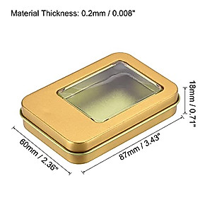 uxcell Metal Tin Box, 3.43" x 2.36" x 0.71" Rectangular Empty Tinplate Storage Containers with Clear Window Lids, Gold Tone