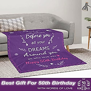 Ruifeihan 50th Birthday Gifts for Women 50"x60" Blanket, 50th Birthday Gift Ideas, 50 Birthday Gifts for Women, 50 Year Old Gifts for Women, 50th Birthday Decorations Women Throw Blankets