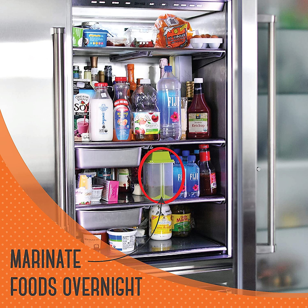 Bonita Home Pickle Storage Container with Strainer | Lift, Drain and Store Condiment Food Saver Jar with Snap Lid | 40.6 oz, 7.5" H x 4.25" W x 4.25" L (Blue)