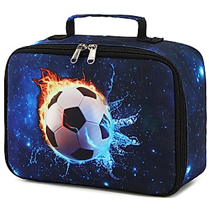 Kids Soccer Lunch Box Boys Girls Insulated Lunch Cooler Bag Reusable Lunch Tote Kit for School Travel