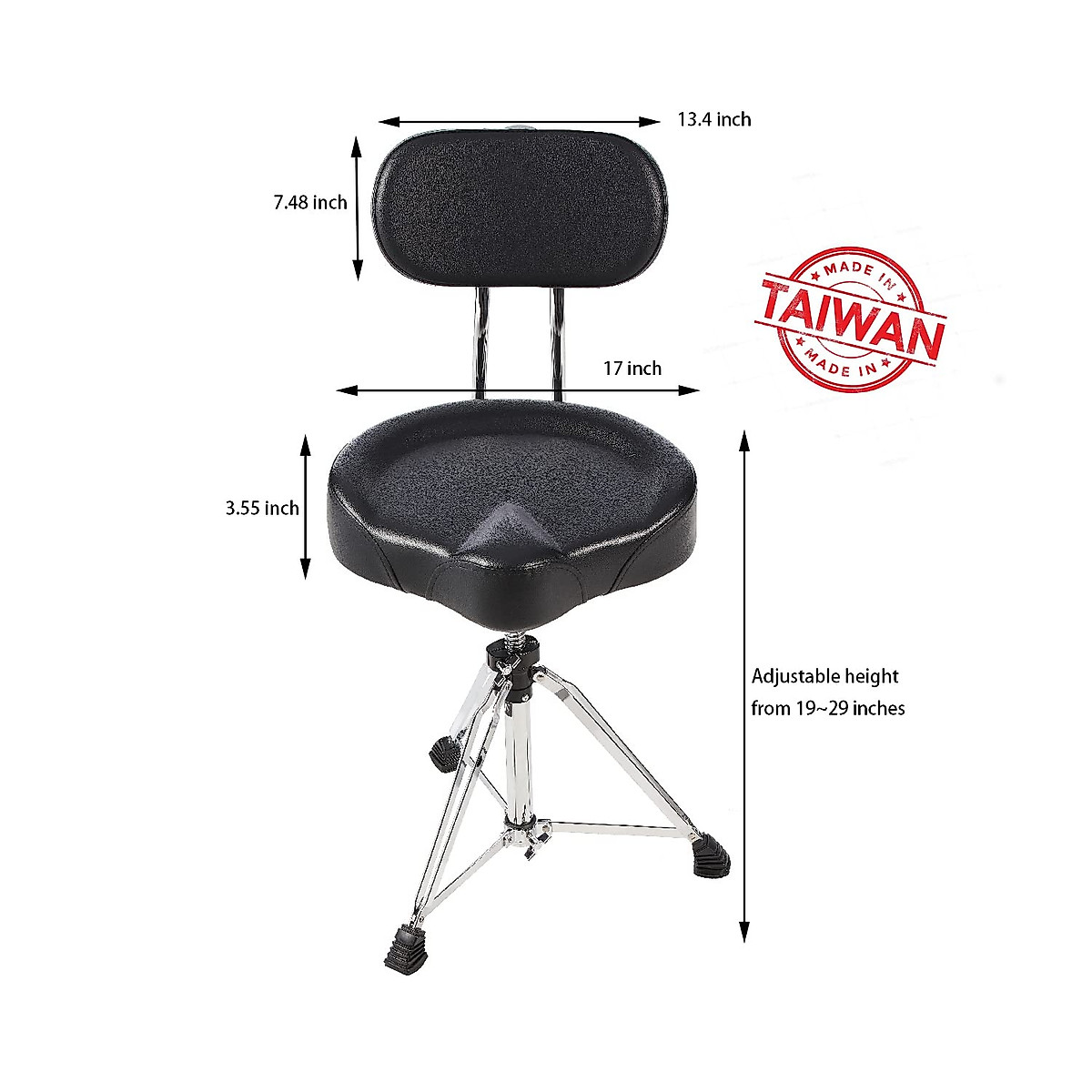 Boltd Drum Throne Made in Taiwan Adjustable Motorcycle Style with Large Backrest Seat Comfortable Drum Set Percussion Stool