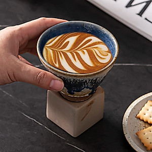 WINARA Japanese Ceramic Tea Cup,Creative Funnel Ceramic Coffee Cup with Base,Retro Style Ceramic Tea Mugs Espresso Cups Milk Cup for Home Office,Funny Gifts for Women Men