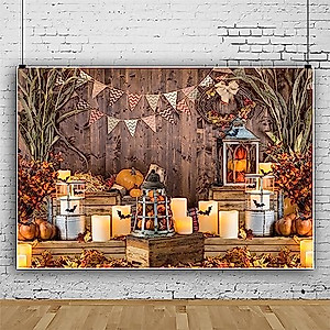 7x5ft Vinyl Fall Halloween Backdrop Pumpkin Bat Candle Hay Maple Leaves Background Rustic Wooden Backdrop Thanksgiving Photo Booth Props Funny Birthday Party Decorations Banner Supplies