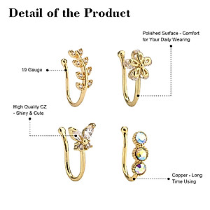 CrazyPiercing Fake Nose Ring CZ African Nose Cuffs Gold Faux Septum Nose Rings Clip on Nose Jewelry for Woman Non Pierced Jewelry (9 Clip Nose Ring)