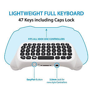 Megadream Xbox One Wireless Chatpad Keyboard with 3.5mm Audio Jack for Xbox One/One S/One X, Xbox Series S/X, Xbox One Elite/Elite 2, PC – 2.4G USB Receiver & Charge Cable included