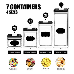 Airtight Food Storage Container Set-CINEYO-7 Piece Set Clear Plastic Canisters For Cereal, Flour with Easy Lock Lids, for Kitchen Pantry Organization and Storage, Include Labels and Marker (Black)