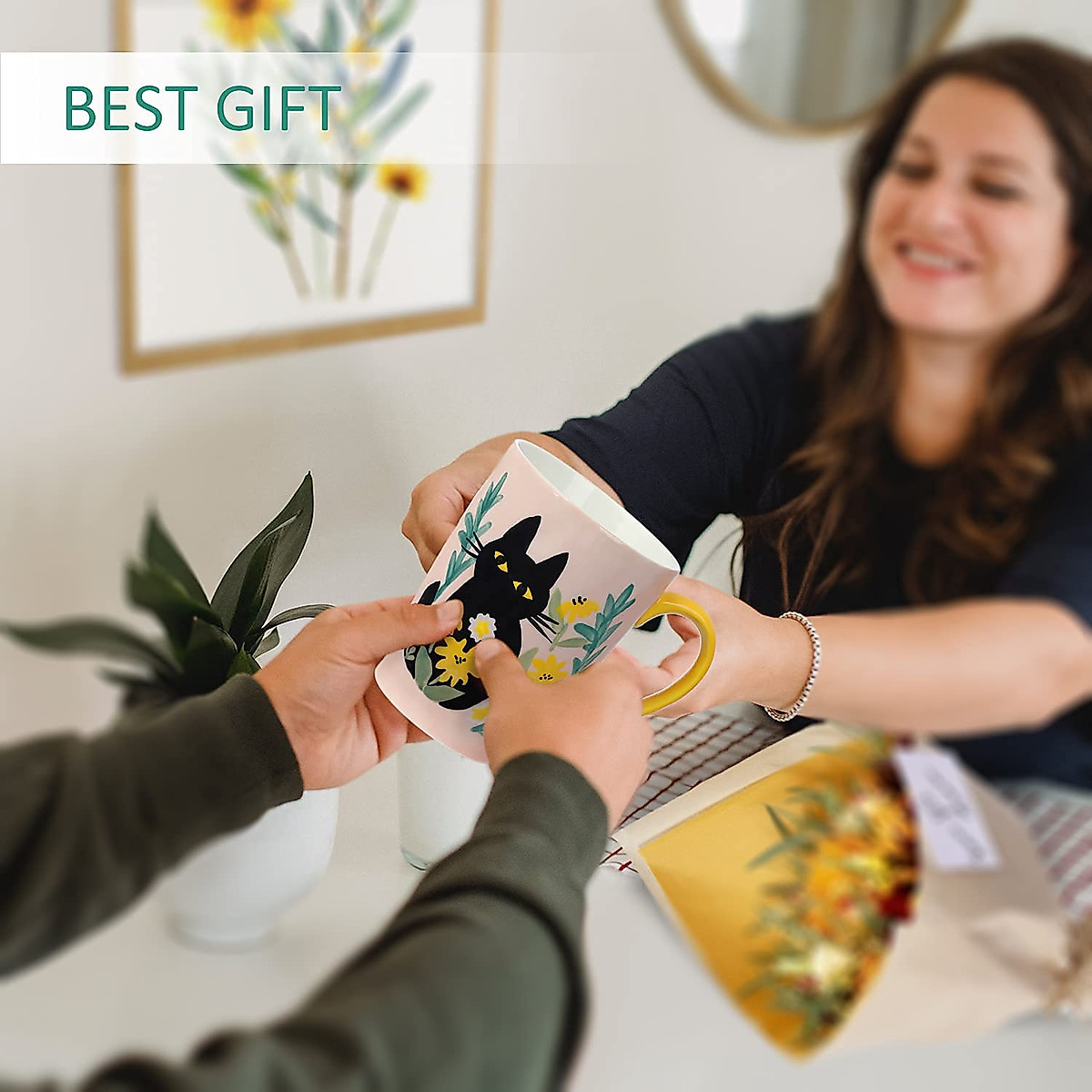 NymphFable Cat Mug Large Ceramic Coffee Mug with Handle 100% Hand Painted Christmas Gift 600ml/20oz